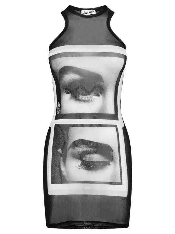 JEAN PAUL GAULTIER Sleeveless Semi-transparent Printed Mini Dress - Black