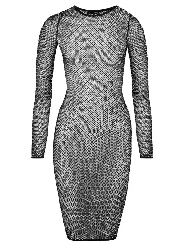 Balenciaga Long-sleeve Fishnet Bodycon Dress - Gray