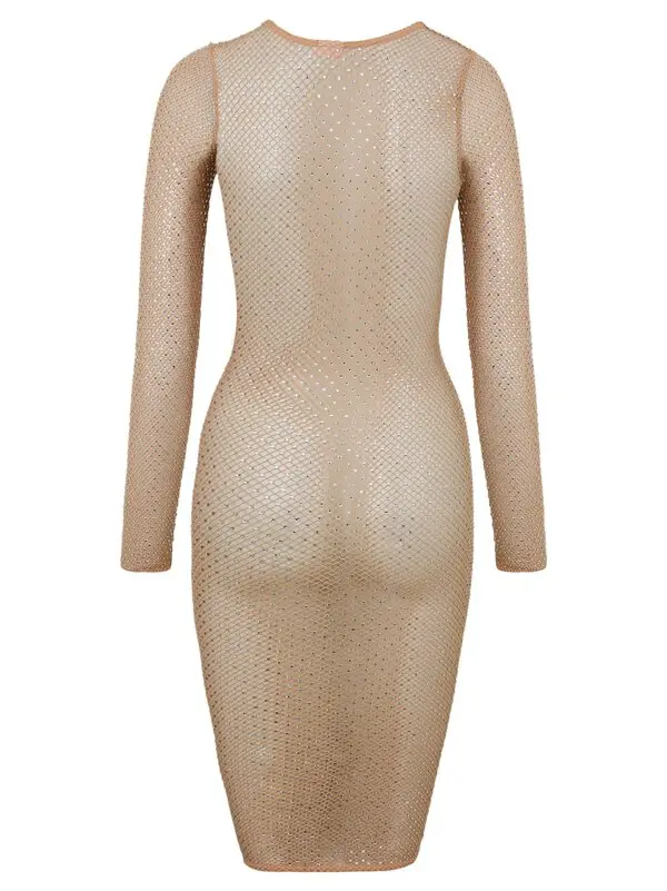 Balenciaga Long Sleeve Crew Neck Sheer Dress - Nude