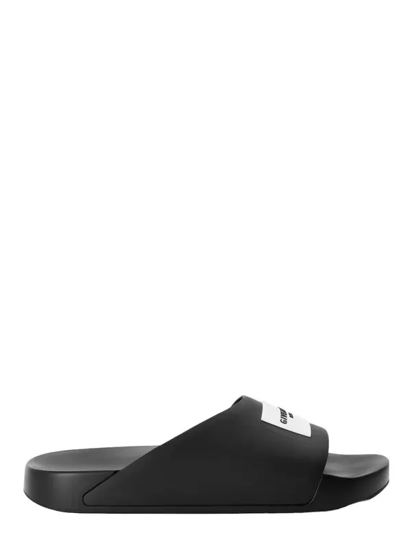 Givenchy Logo Open Toe Flat Slides - Black