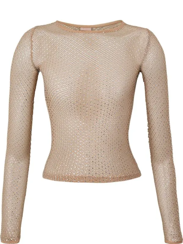 Balenciaga Rhinestone Embellished Mesh Cropped Top - Nude