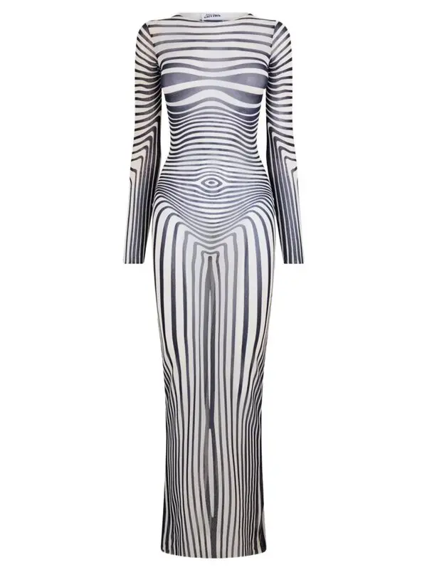 JEAN PAUL GAULTIER Striped Print Sheer Maxi Dress - Gray