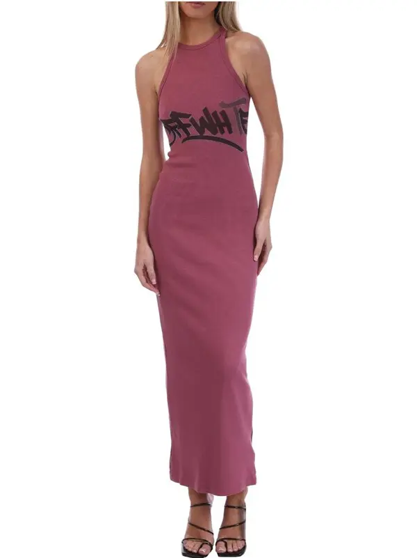 Off-White Ribbed High-neck Sleeveless Maxi Dress - Red