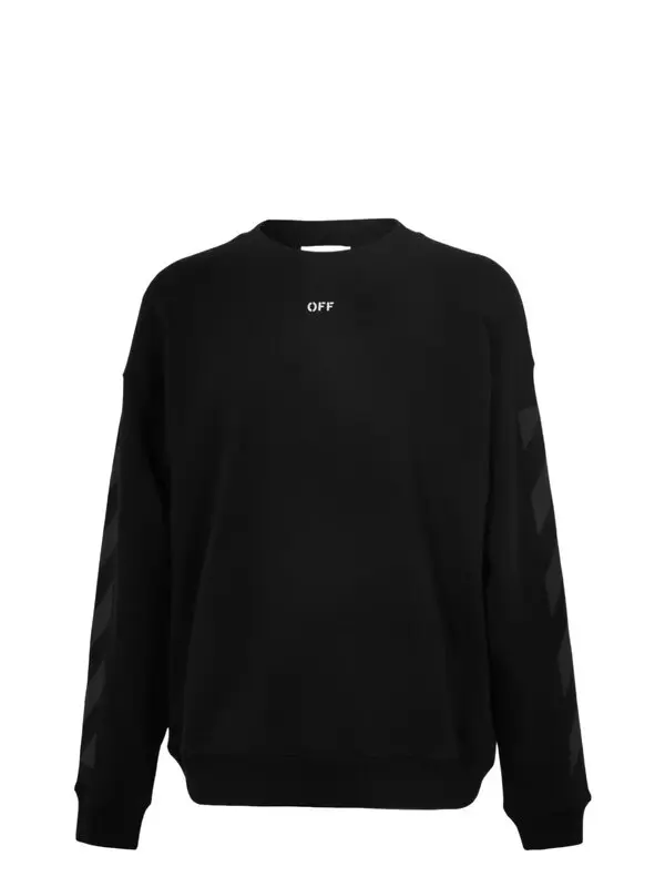 Off-White Crew Neck Sweatshirt With Diagonal Stripes - Black