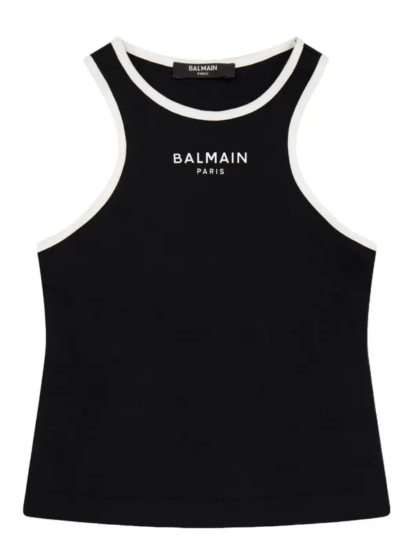 Balmain Logo Crew Neck Tank Top - Black