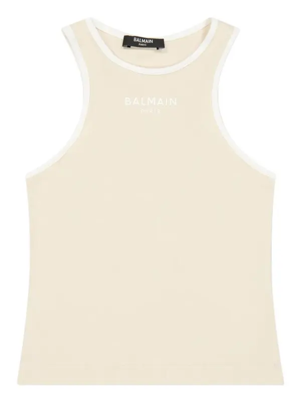 Balmain Logo Crew Neck Tank Top - White