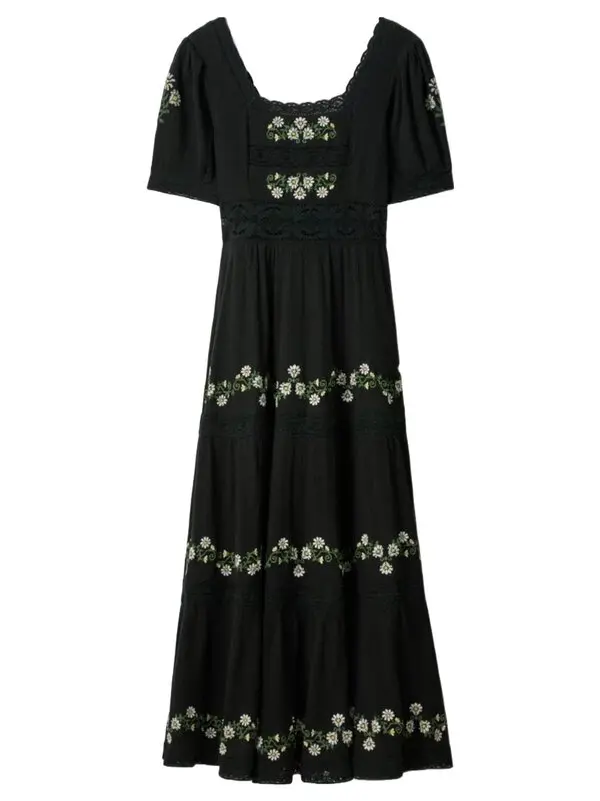 Rixo Philippa Embroidered Midi Dress - Black