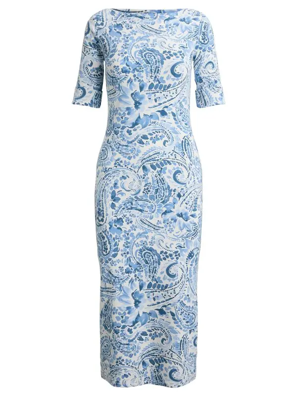 Ralph Lauren Paisley Print Midi Tea Dress - Blue