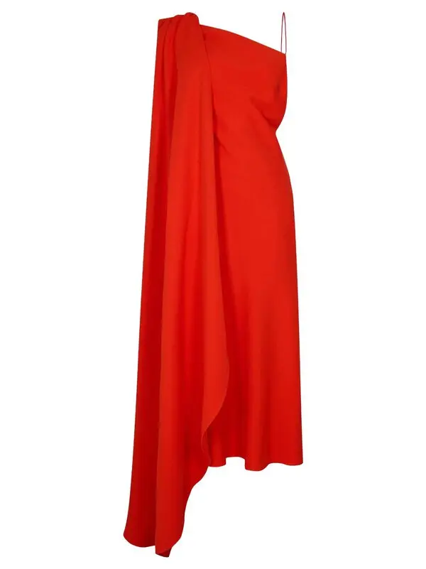 Balenciaga One-shoulder Draped Midi Dress - Red