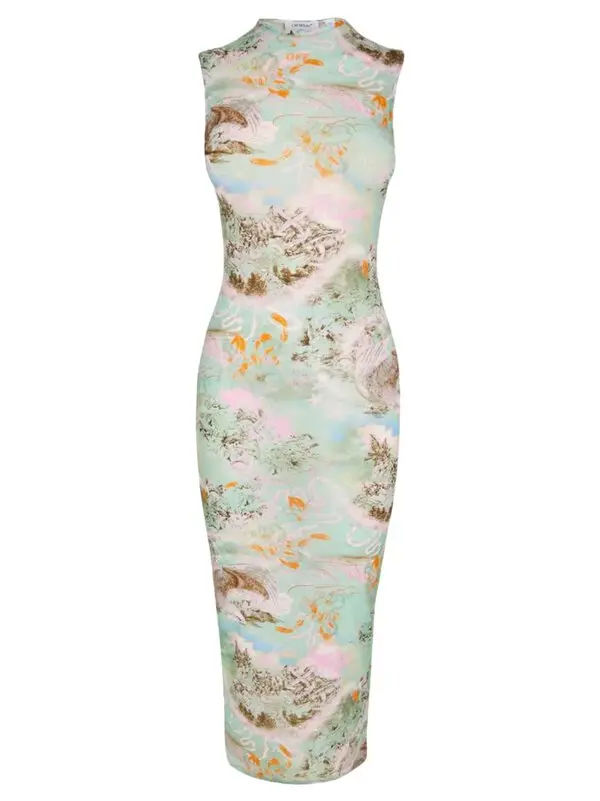 Off-White Sleeveless Printed Midi Dress - Multicolor