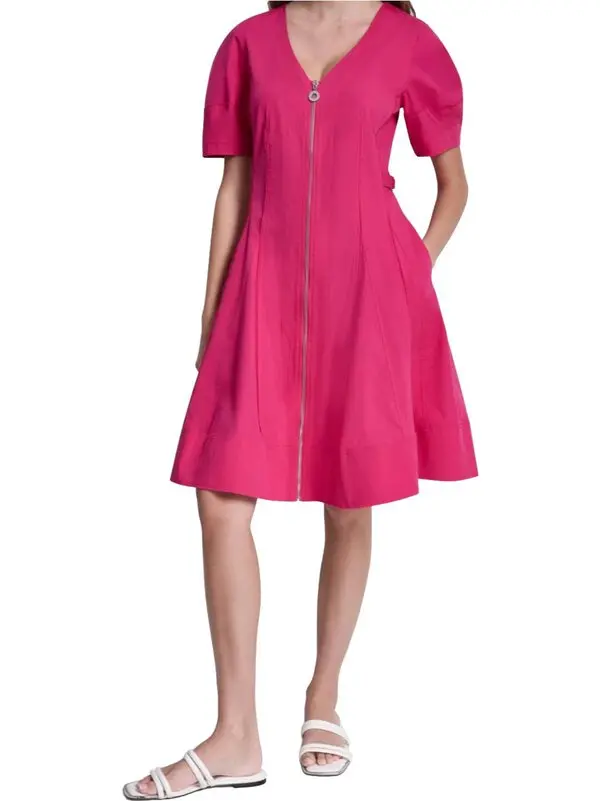 Dkny Zip-up Mini Dress With Adjustable Waist - Pink