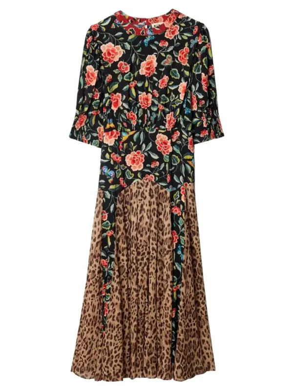 Rixo Meg Boho Dress Floral And Leopard Print Maxi - Multicolor