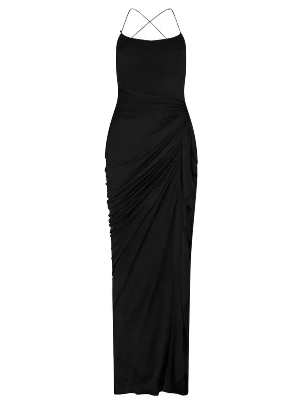 Versace Spaghetti Strap Draped Maxi Dress - Black