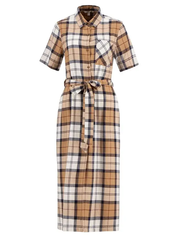 Barbour Tartan Inspired Midi Shirt Dress - Nude