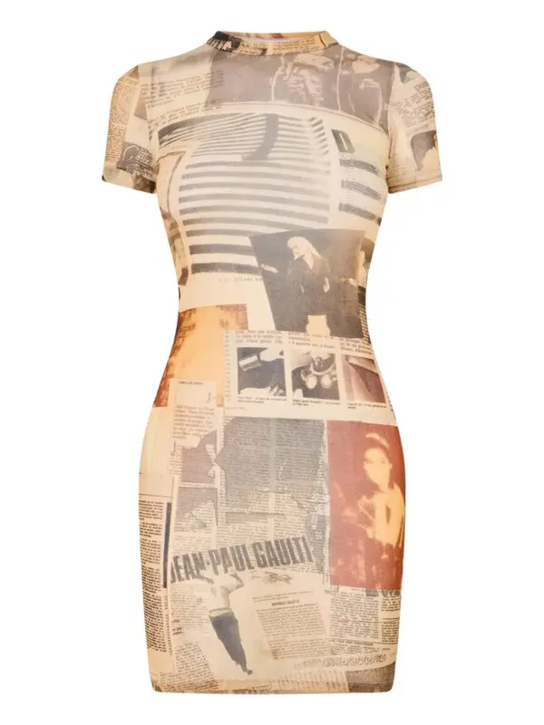 JEAN PAUL GAULTIER Mesh Printed Mini Dress - Nude