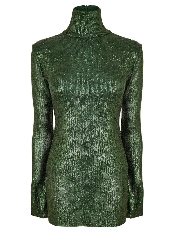 Norma Kamali Sequined Long-sleeved Mini Dress - Green