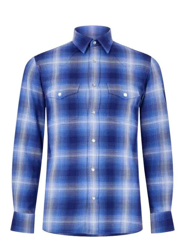TOM FORD Western Long Sleeve Patterned Shirt - Blue