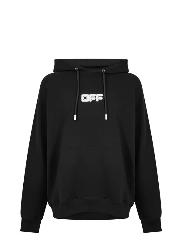 Off-White Off" Logo Drawstring Hoodie - Black
