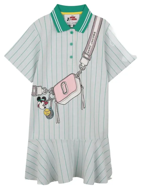 Marc Jacobs Striped Polo Dress With Mickey Mouse Graphic - Gray
