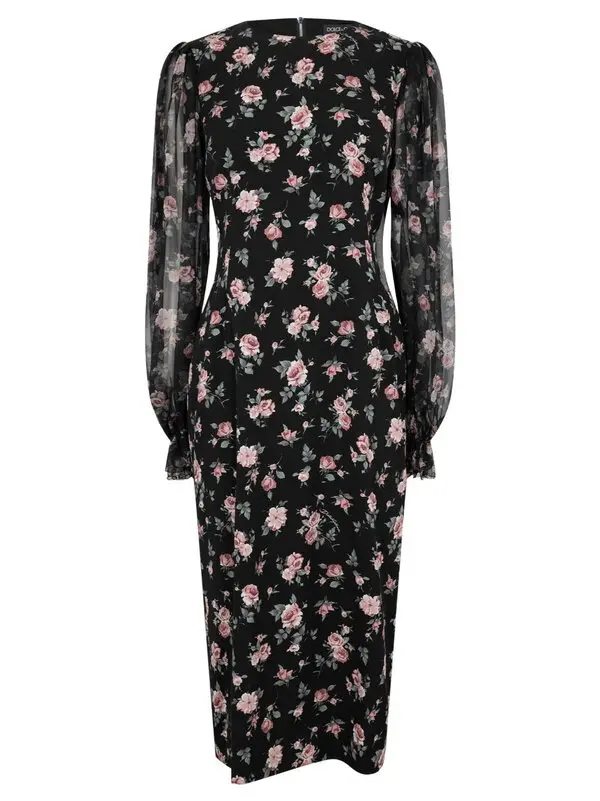 Dolce & Gabbana Puff Sleeve Floral Maxi Dress - Black