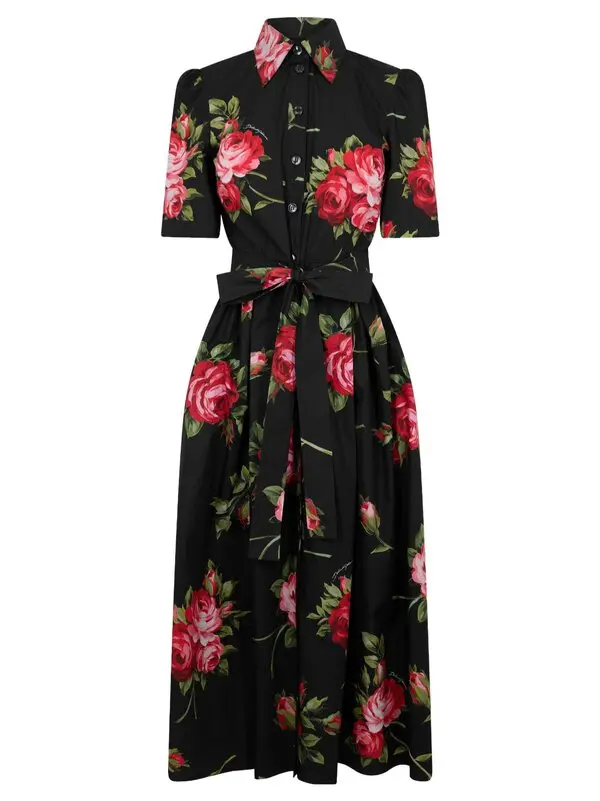 Dolce & Gabbana Floral Print Collared Maxi Dress - Black