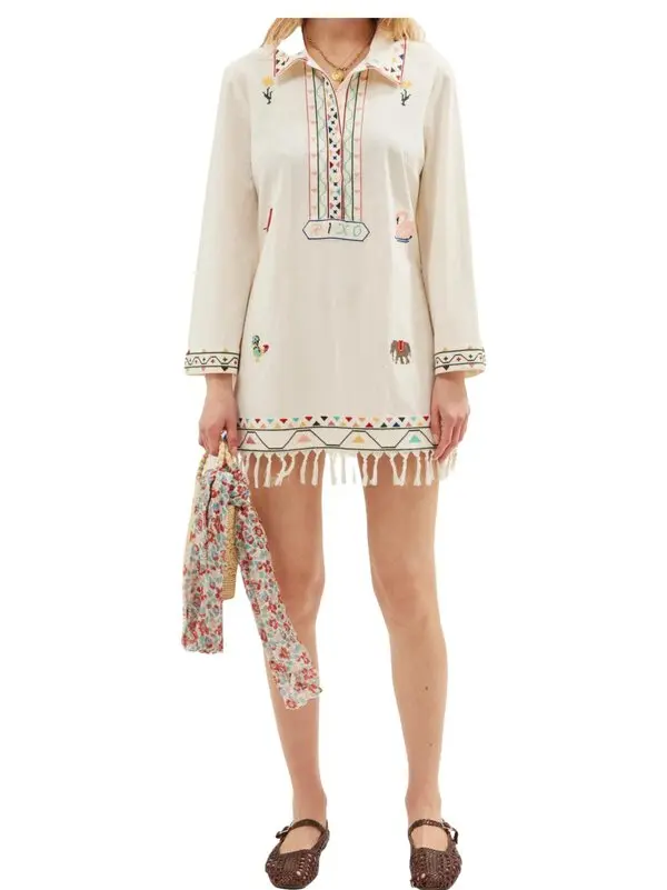 Rixo Astoria Mini Dress With Tassel Details - Nude