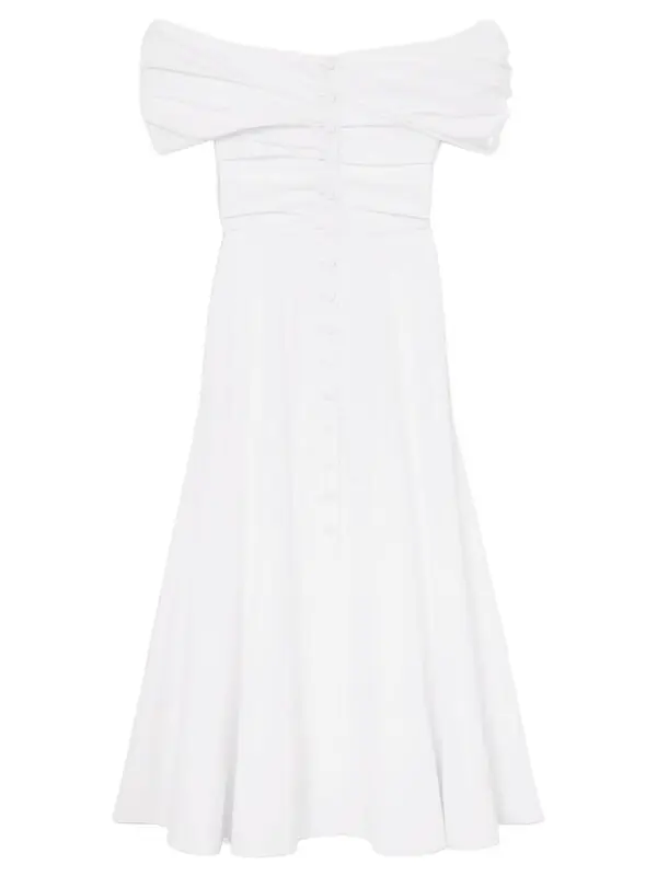 Celine Cotton Poplin Off-shoulder Midi Dress With Bralette Detail - White