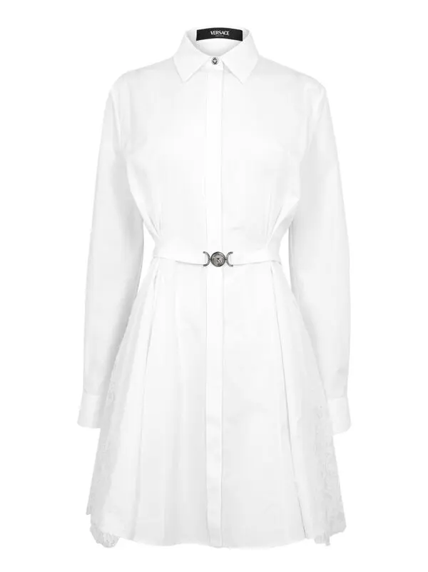 Versace Poplin Shirt Dress With Lace Trim - White
