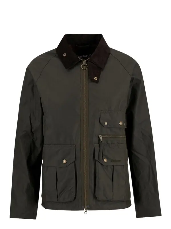 Barbour Zip-up Casual Jacket With Corduroy Collar - Black
