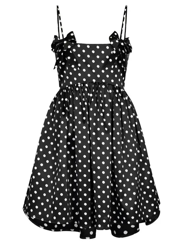 GANNI Satin Polka Dot Mini Dress With Bow Detail - Black