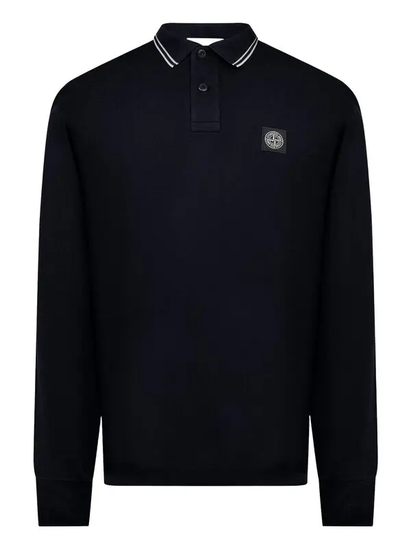 Stone Island Logo Cotton Compass Patch Polo Shirt - Black