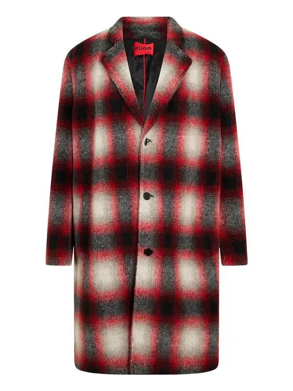 Hugo Boss Checked Overcoat - Black