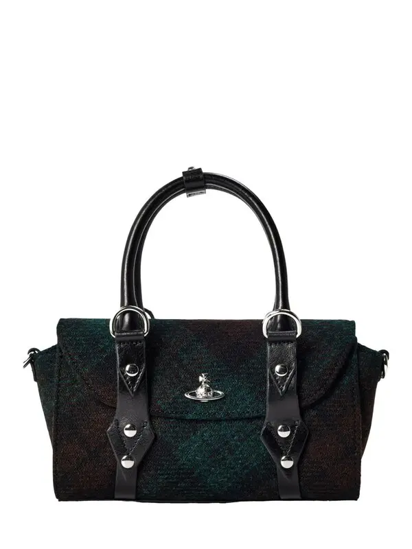 VIVIENNE WESTWOOD Plaid Wool Handbag With Rivets - Black