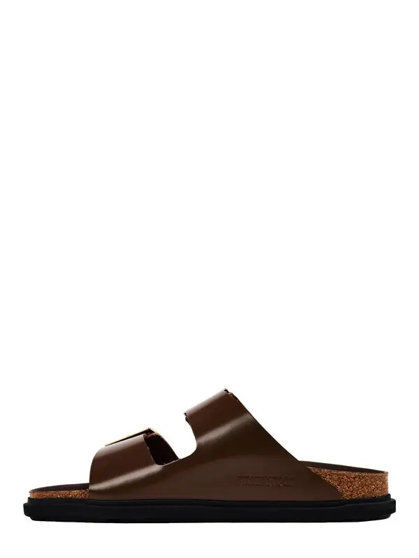 BIRKENSTOCK Arizona Big Buckle Glossed Leather Sandals - Black