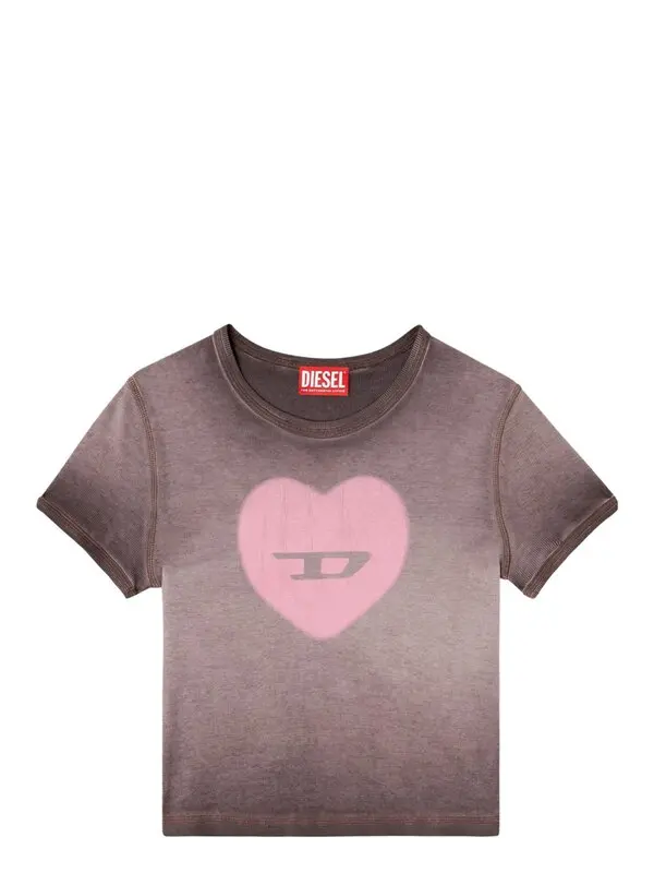 DIESEL® Short Sleeve Two-tone T-shirt With Heart Graphic - Gray