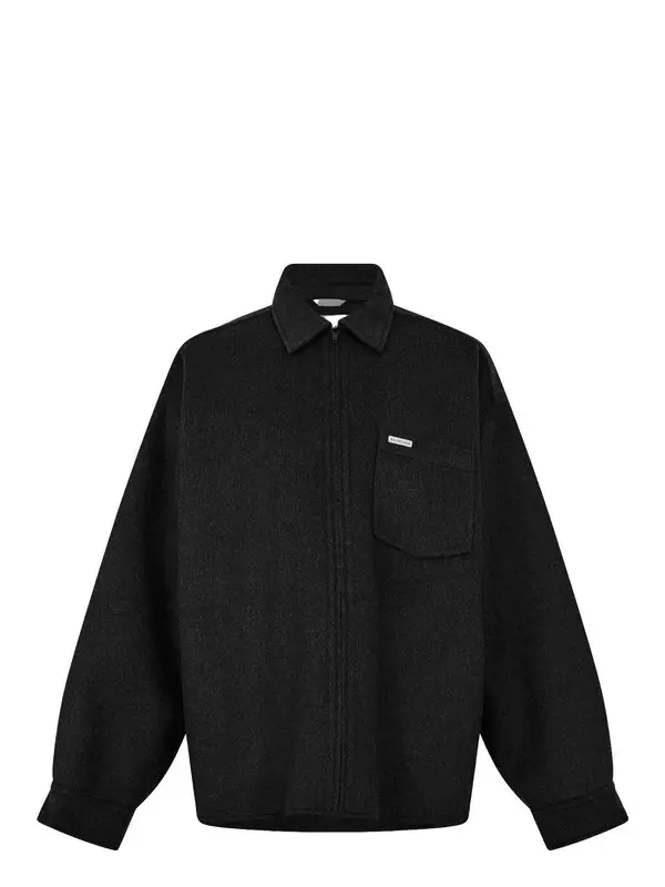 Balenciaga Oversized Zip-up Shirt Jacket With Structured Shoulders - Black