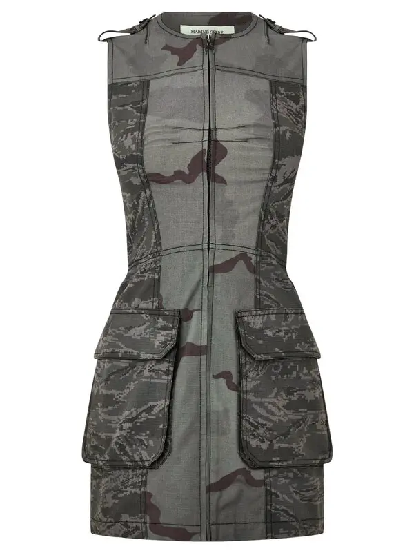 MARINE SERRE Camouflage Mini Dress - Black