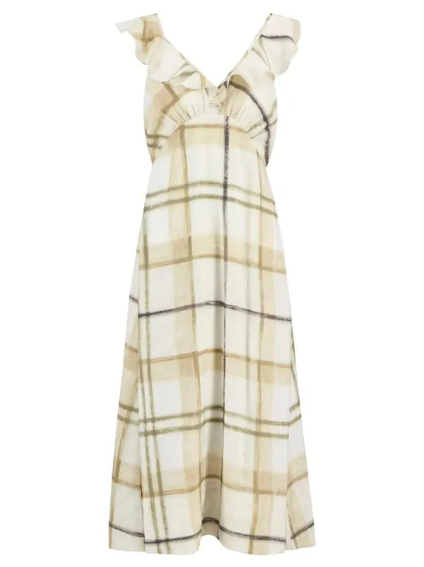 Barbour Plaid Maxi Dress With Ruffled V-neck - No