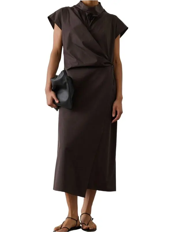 Soeur High Neck Short Sleeve Midi Dress - Black