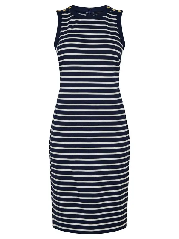 Ralph Lauren Striped Tea-length Dress With Button Detail - Black