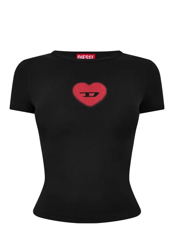 DIESEL® Cropped Fitted Mini T-shirt With Heart Graphic - No