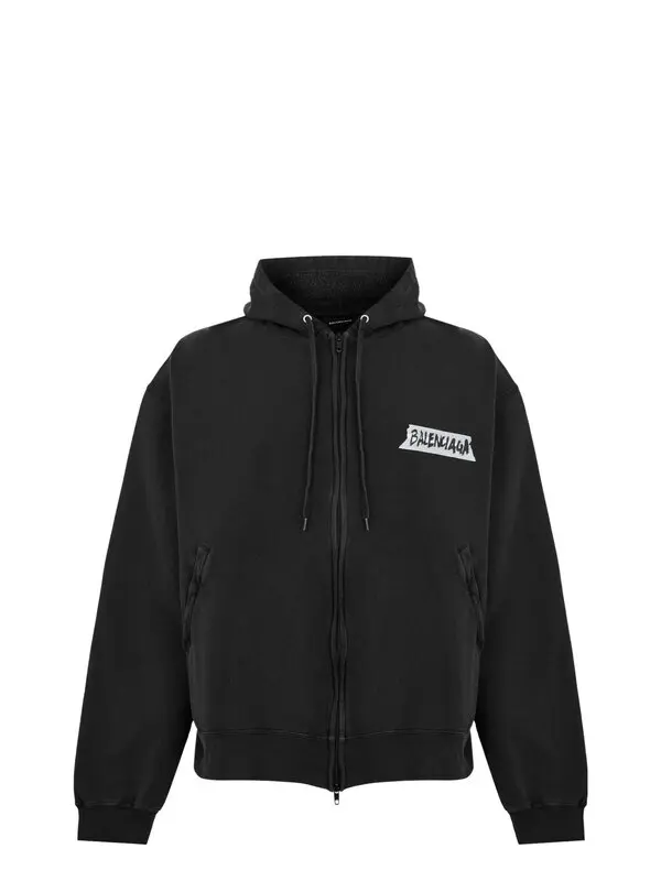 Balenciaga Loose Zip-up Hoodie - Black