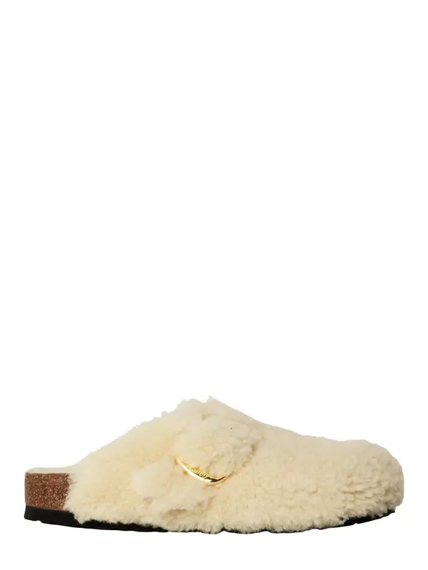 BIRKENSTOCK Fluffy Mule With Metal Buckle - Nude