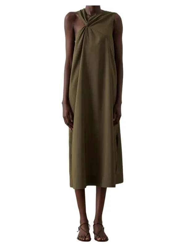 Soeur Sleeveless Pleated Shift Dress With Side Slits - Brown