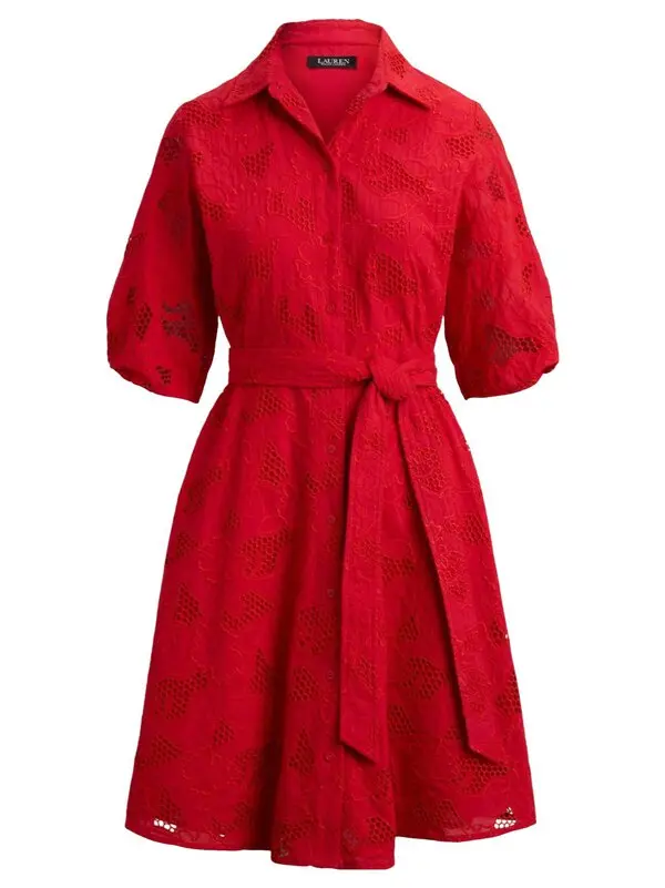 Ralph Lauren Embroidered Shirt Dress - Red