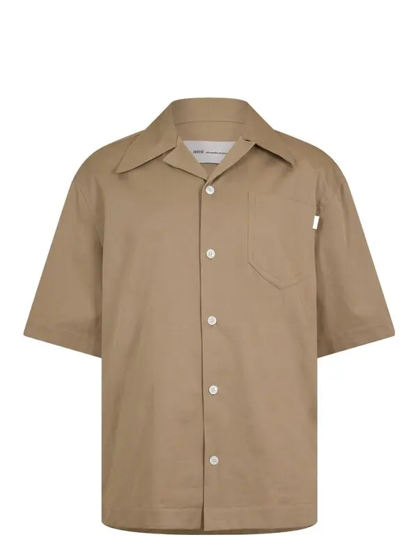 AMI Paris Camp Collar Short Sleeve Plain Shirt - Brown