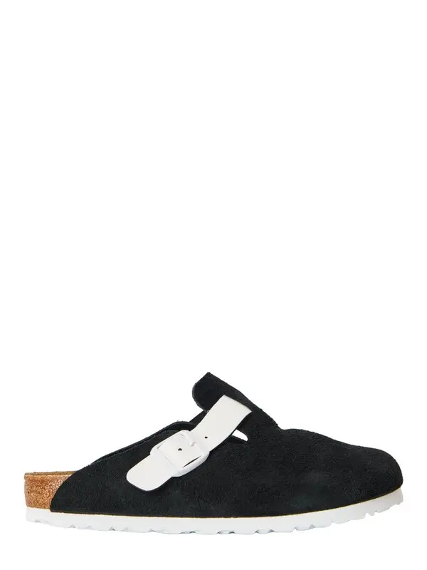 BIRKENSTOCK Suede Mule With Buckle Detail - Black