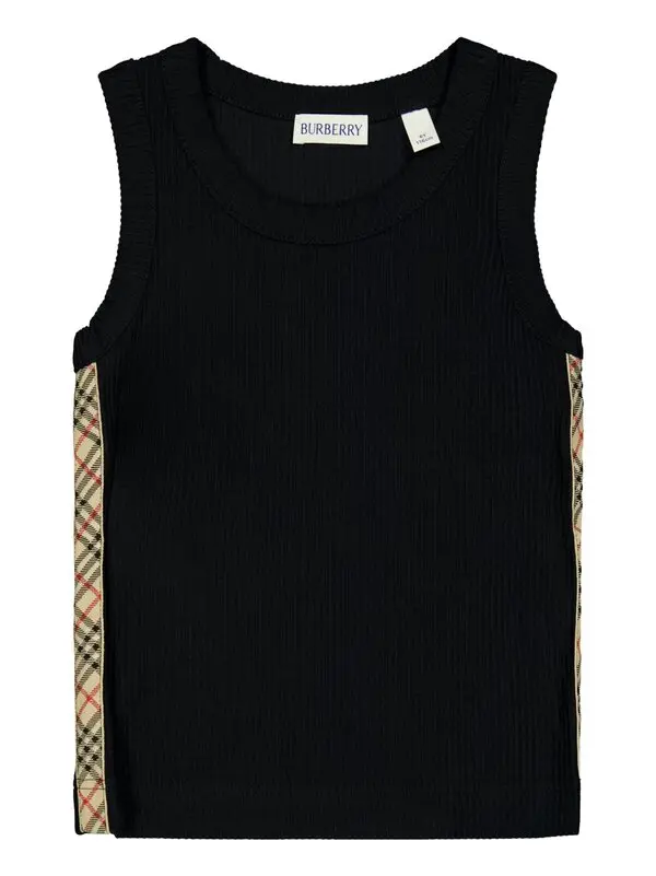 Burberry Ribbed Tank Top With Iconic Check Detail - Black