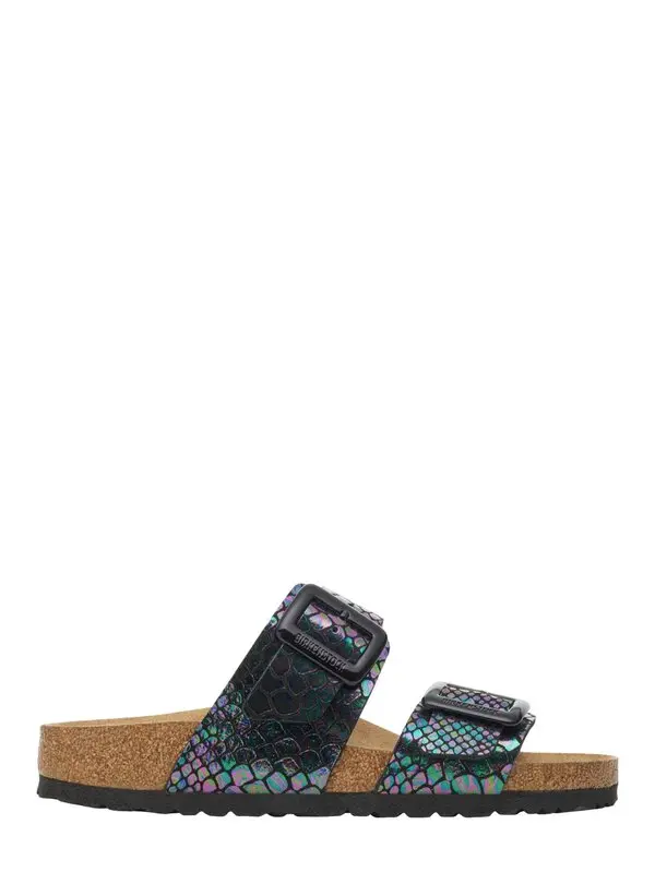 BIRKENSTOCK Two-strap Cork Slide Sandals With Iridescent Upper - Black