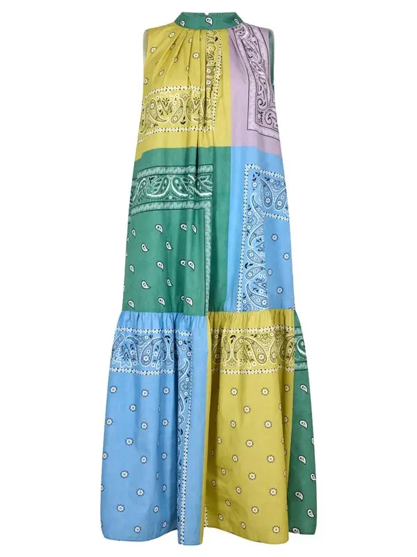 Max Mara Maxi Dress With Bandana Print - Blue